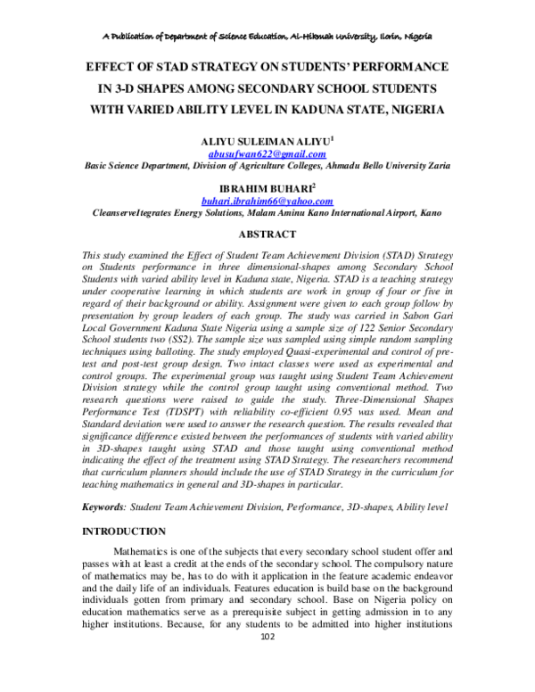 (PDF) Effect of Stad Strategy on Students’ Performance in 3-D Shapes ...