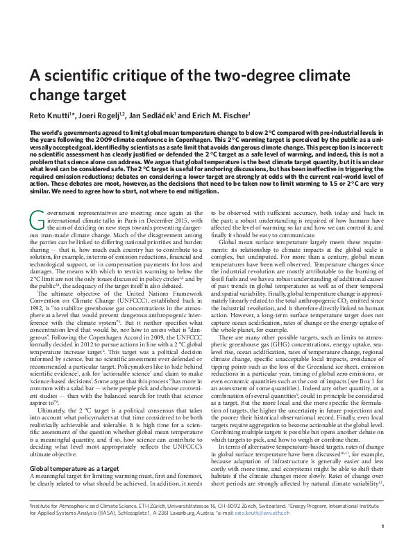 (PDF) A scientific critique of the two-degree climate change target