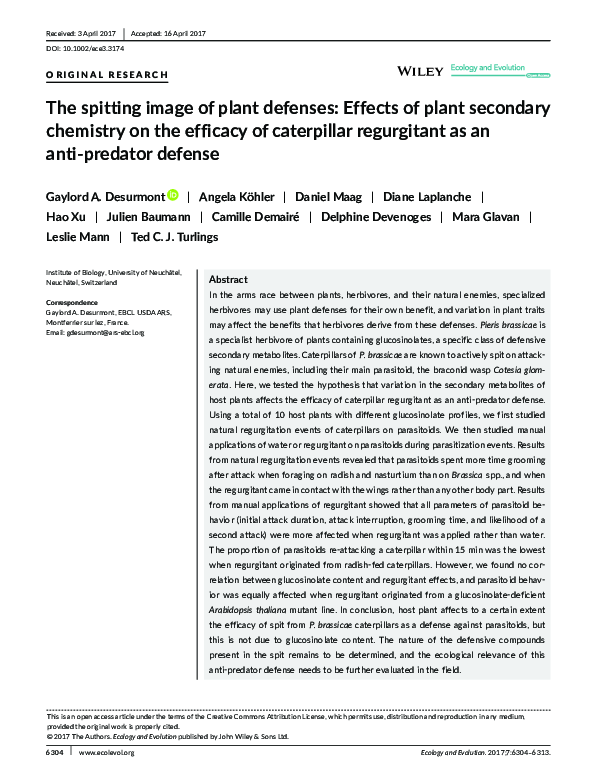 (PDF) The spitting image of plant defenses: Effects of plant secondary ...