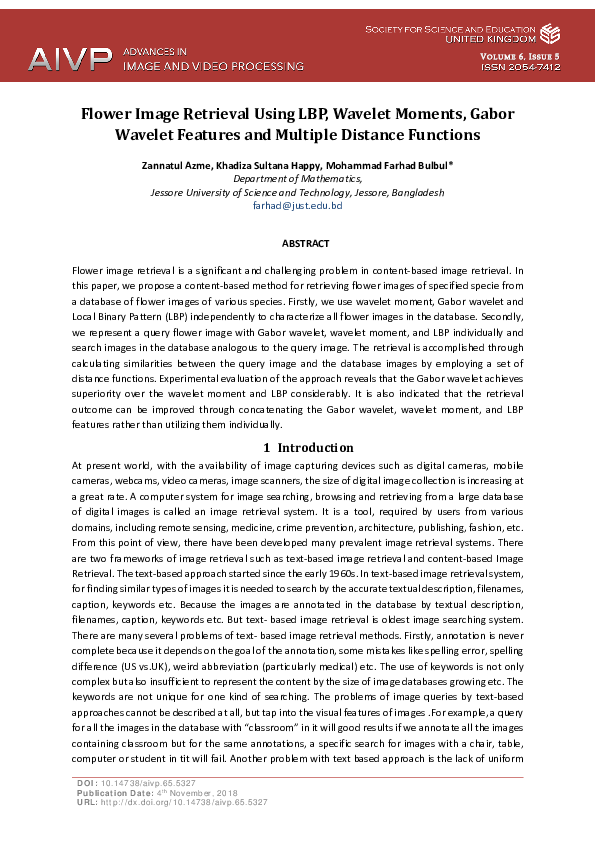 (PDF) Flower Image Retrieval Using LBP, Wavelet Moments, Gabor Wavelet Features and Multiple ...