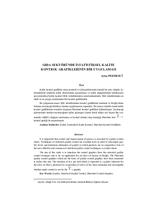 (PDF) Gida Sektöründe İstati̇sti̇ksel Kali̇te Kontrol Grafi̇kleri̇ni̇n Bi̇r Uygulamasi