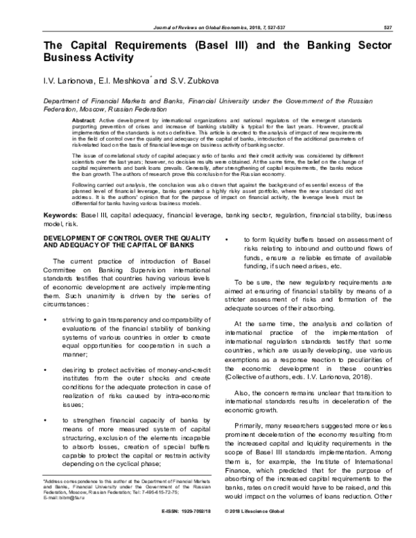 (PDF) The Capital Requirements (Basel III) and the Banking Sector ...