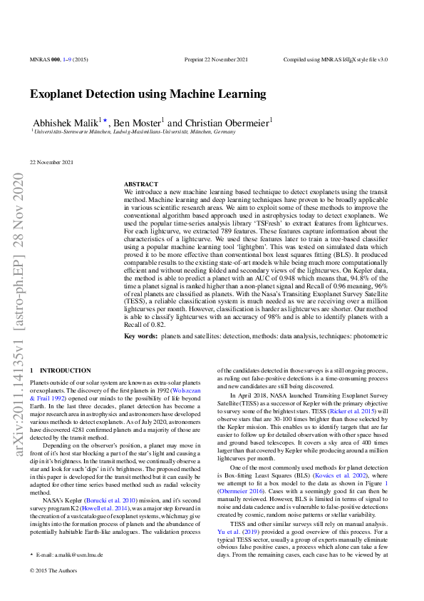 Pdf Exoplanet Detection Using Machine Learning