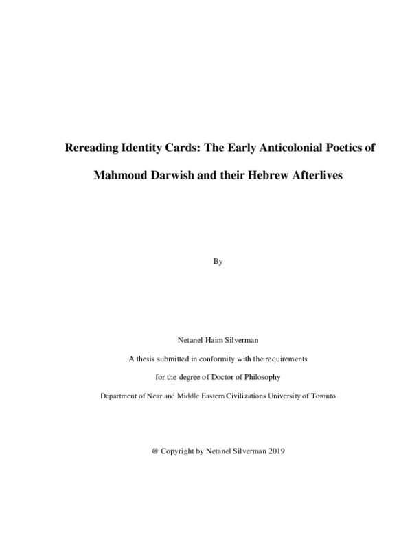 (PDF) Rereading Identity Cards: The Early Anticolonial Poetics of ...