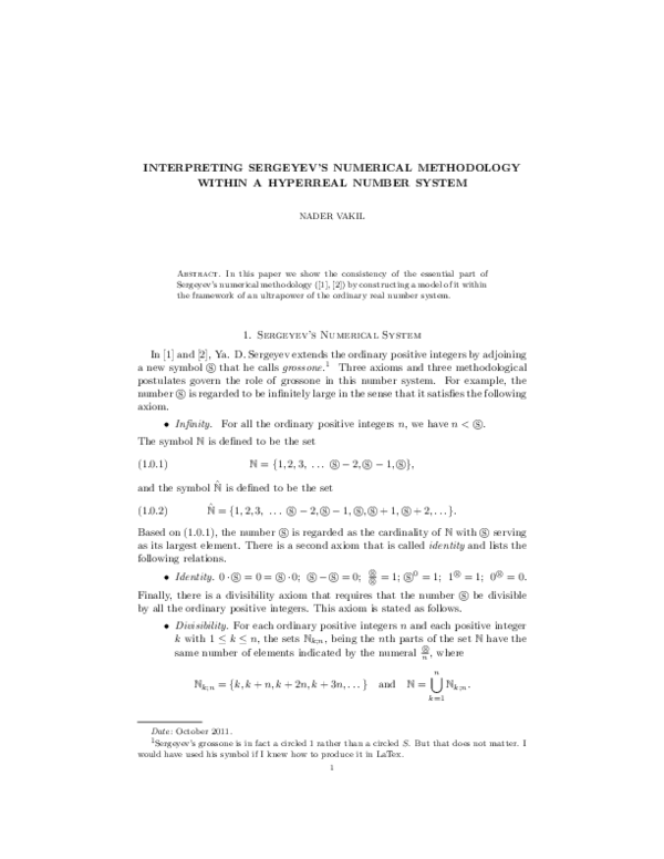 (PDF) Interpreting Sergeyev's Numerical Methodology Within a Hyperreal ...