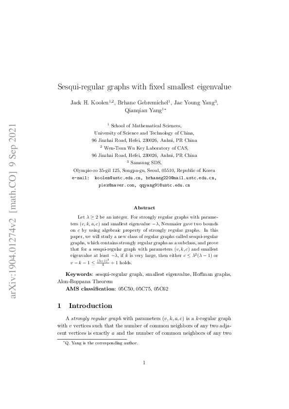 Sesqui-regular graphs with fixed smallest eigenvalue