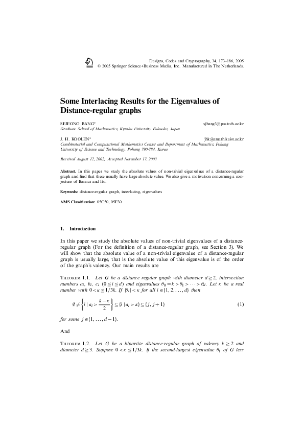 (PDF) Some Interlacing Results for the Eigenvalues of Distance-regular graphs