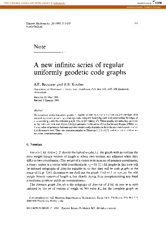 (PDF) A new infinite series of regular uniformly geodetic code graphs