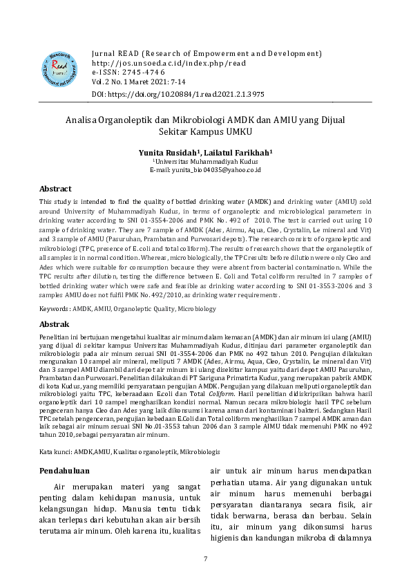 (PDF) Analisa Organoleptik Dan Mikrobiologi Amdk Dan Amiu Yang Dijual ...