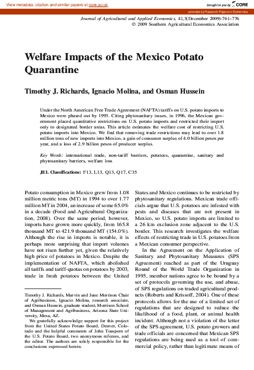 (PDF) Welfare Impacts of the Mexico Potato Quarantine