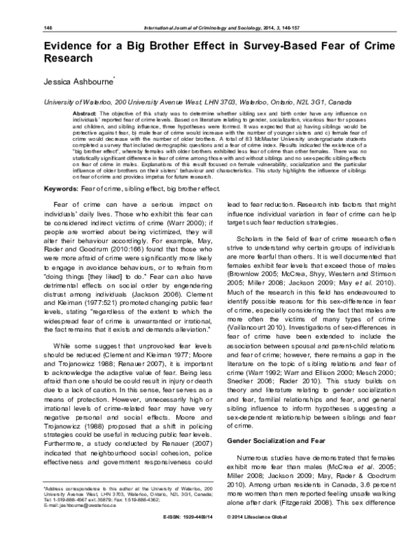 (PDF) Evidence for a Big Brother Effect in Survey-Based Fear of Crime ...