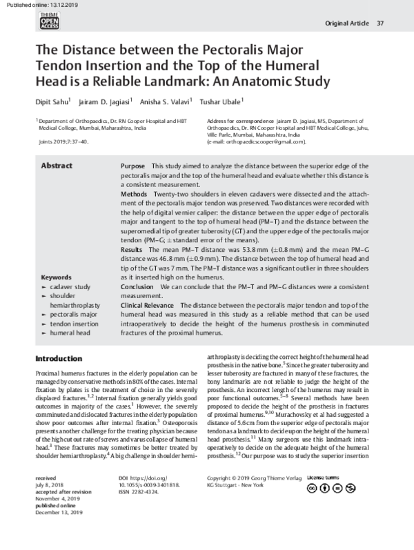 (PDF) The Distance between the Pectoralis Major Tendon Insertion and ...