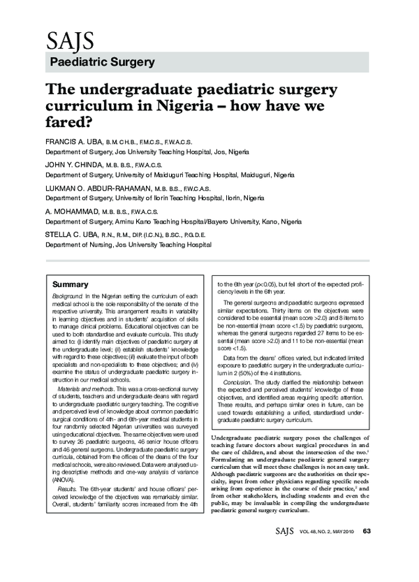 (PDF) The undergraduate paediatric surgery curriculum in Nigeria how ...