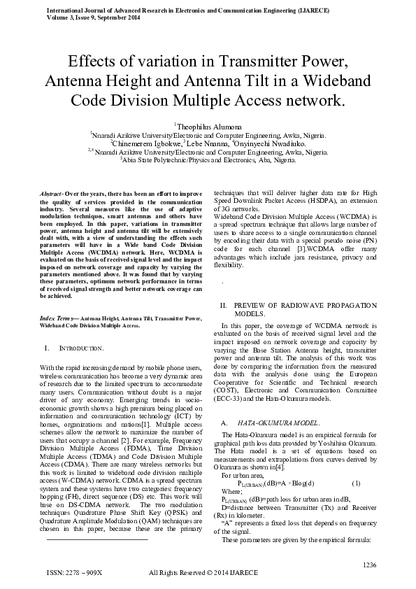 (PDF) Antenna Height and Antenna Tilt in a Wideband Code Division Multiple Access network