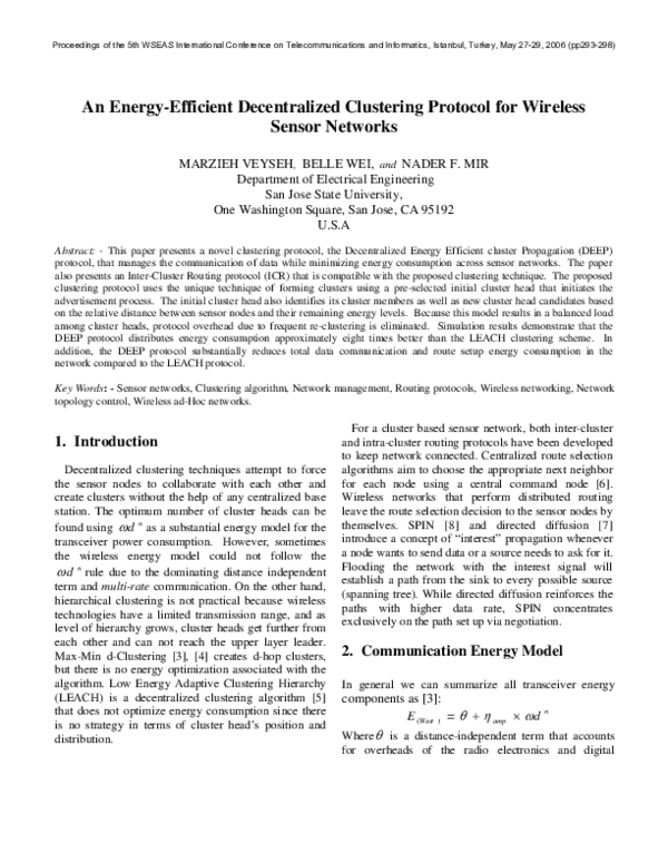 (PDF) An Energy-Efficient Decentralized Clustering Protocol for Wireless Sensor Networks