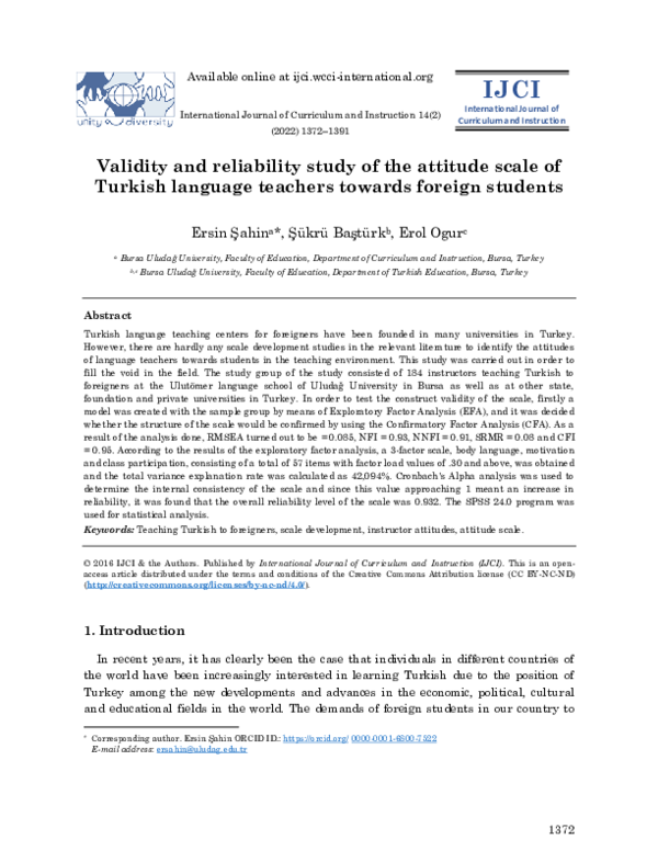 (PDF) Validity and Reliability Study of The Attitude Scale of Turkish ...