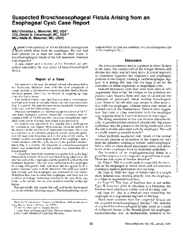 (PDF) Suspected bronchoesophageal fistula arising from an esophageal ...