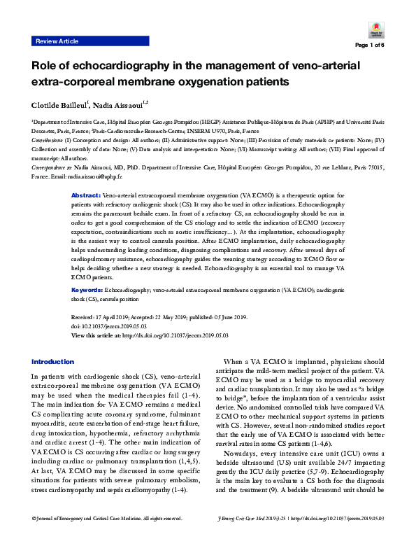 (PDF) Role of echocardiography in the management of veno-arterial extra-corporeal membrane ...