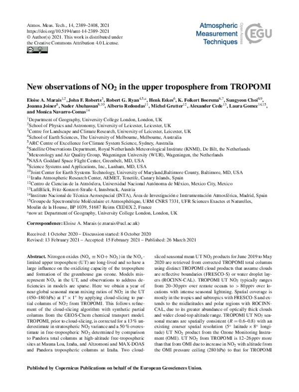(PDF) New observations of NO2 in the upper troposphere from TROPOMI