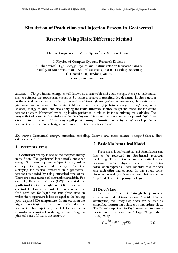 (PDF) Simulation of Production and Injection Process in Geothermal ...