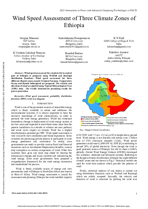 (PDF) Wind Speed Assessment of Three Climate Zones of Ethiopia