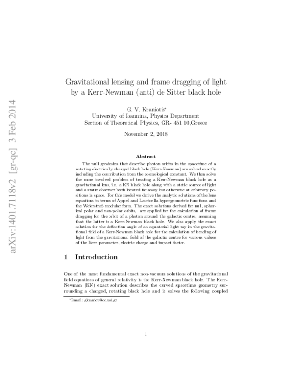 (PDF) Gravitational lensing and frame dragging of light in the Kerr ...