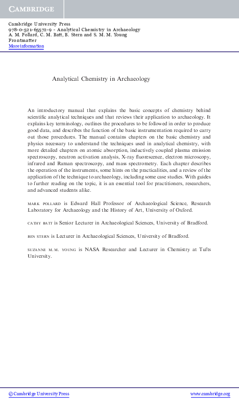 (PDF) Analytical Chemistry in Archaeology