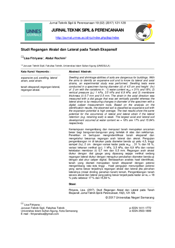 (PDF) Studi Regangan Axial dan Lateral pada Tanah Ekspansif