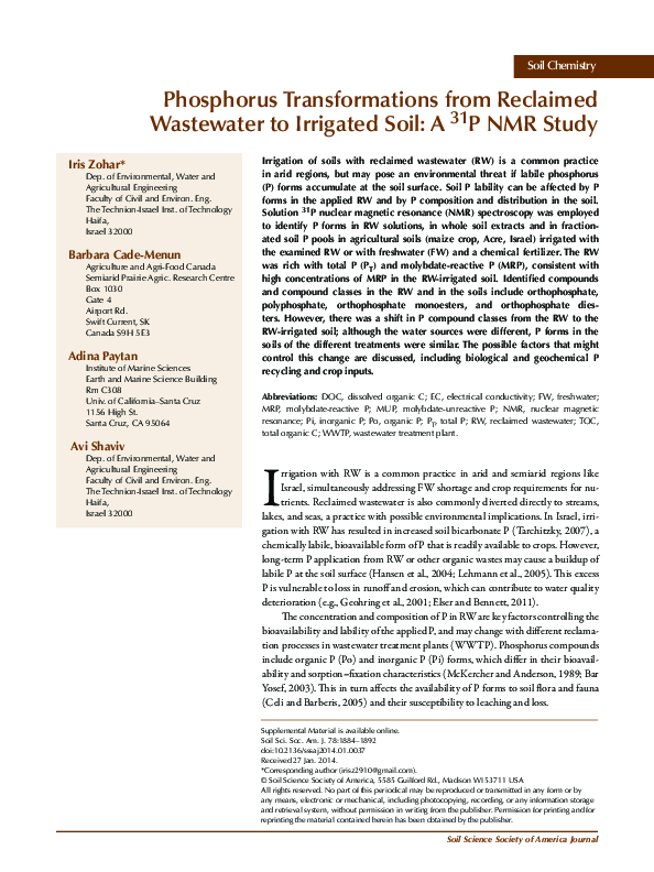 (PDF) Phosphorus Transformations from Reclaimed Wastewater to Irrigated ...