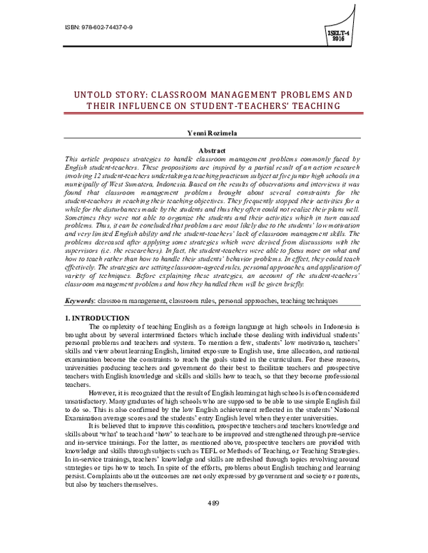 (PDF) Untold Story: Classroom Management Problems and Their Influence ...