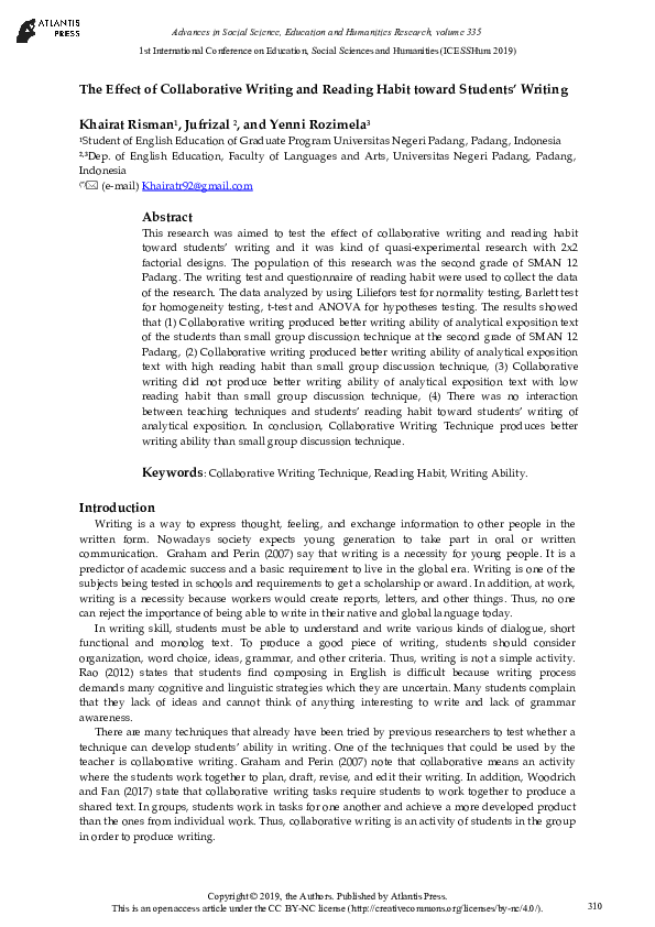 (PDF) The Effect of Collaborative Writing and Reading Habit toward ...