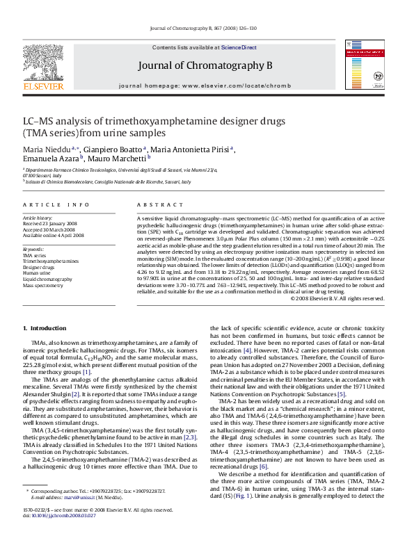 (PDF) LC–MS analysis of trimethoxyamphetamine designer drugs (TMA ...