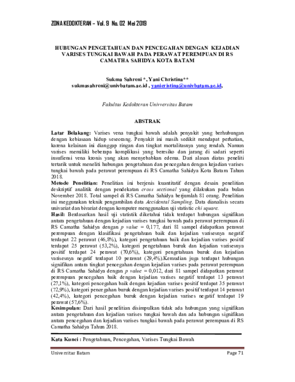 (PDF) Hubungan Pengetahuan Dan Pencegahan Dengan Kejadian Varises ...