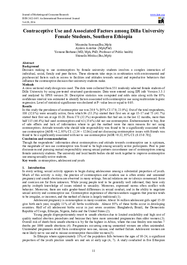 (PDF) Contraceptive Use and Associated Factors among Dilla University ...