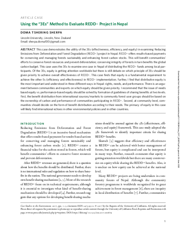 (PDF) Using the “3Es” Method to Evaluate REDD+ Project in Nepal