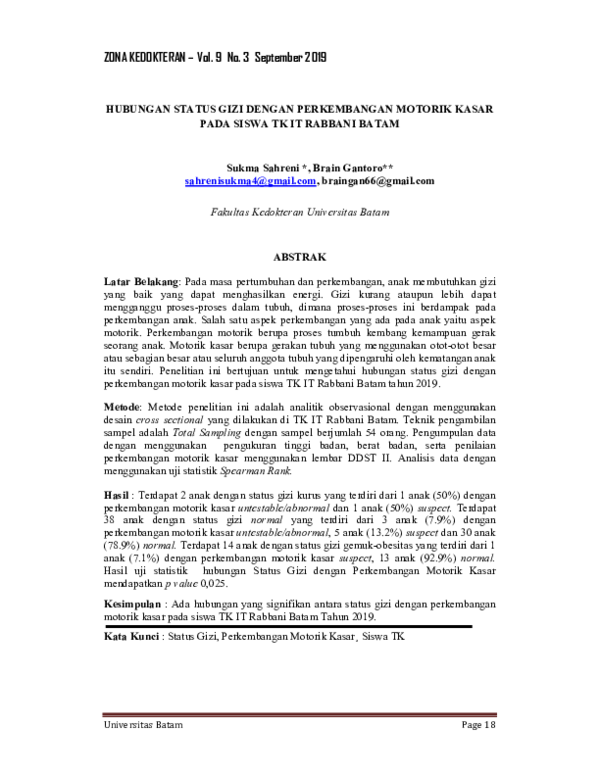 (PDF) Hubungan Status Gizi Dengan Perkembangan Motorik Kasar Pada Siswa ...