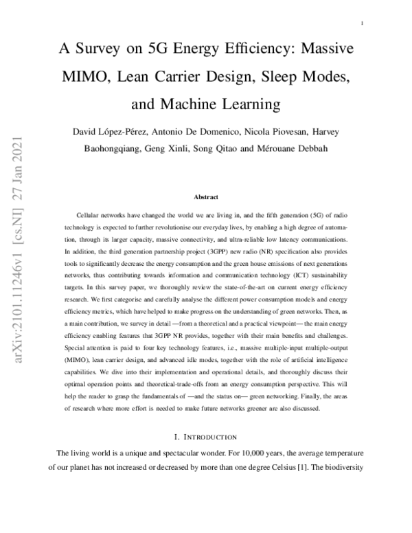 (PDF) A Survey on 5G Energy Efficiency: Massive MIMO, Lean Carrier Design, Sleep Modes, and ...