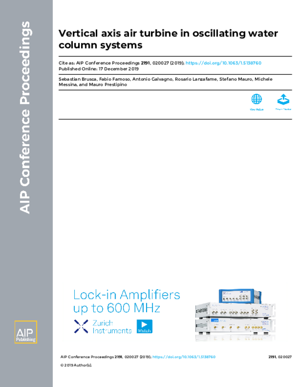 (PDF) Vertical axis air turbine in oscillating water column systems