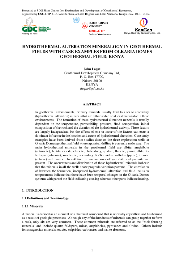 (PDF) Hydrothermal alteration mineralogy in geothermal fields with case ...