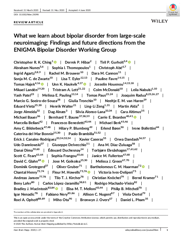 (PDF) What we learn about bipolar disorder from large‐scale ...