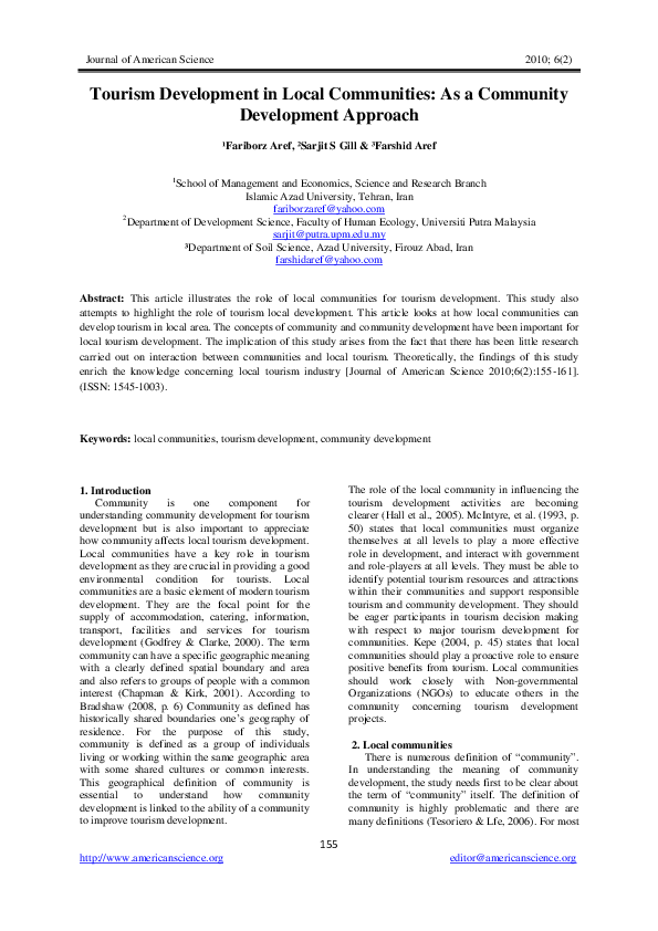 (PDF) Tourism development in local communities: as a community ...