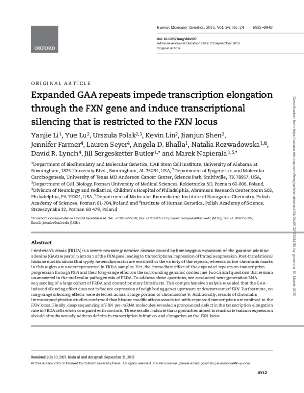 (PDF) Expanded GAA repeats impede transcription elongation through the ...