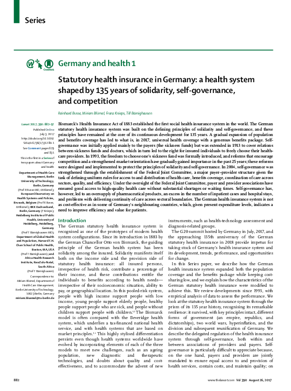 (PDF) Statutory health insurance in Germany: a health system shaped by ...