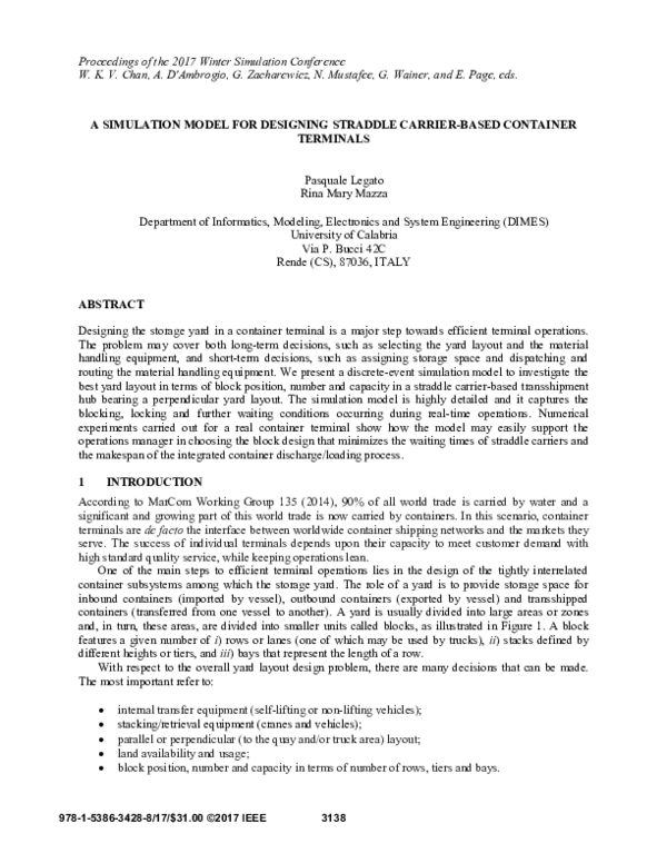 (PDF) A simulation model for designing straddle carrier-based container terminals