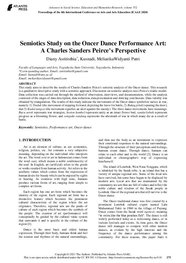 (PDF) Semiotics Study on the Oncer Dance Performance Art: A Charles ...