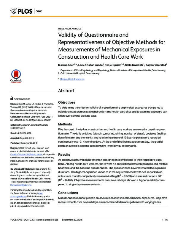 (PDF) Validity of Questionnaire and Representativeness of Objective ...