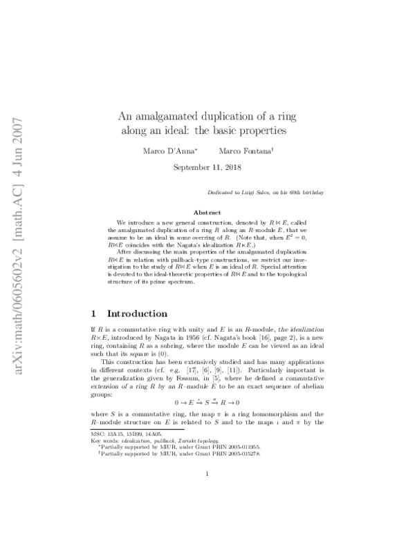 (PDF) Amalgamated Duplication of Rings: Properties and Structure