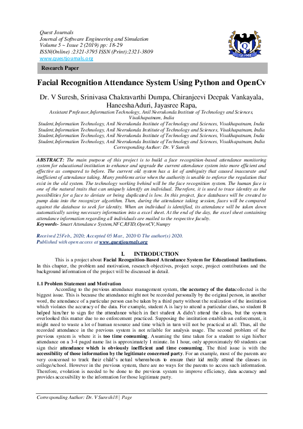 (PDF) Facial Recognition Attendance System Using Python and OpenCv ...