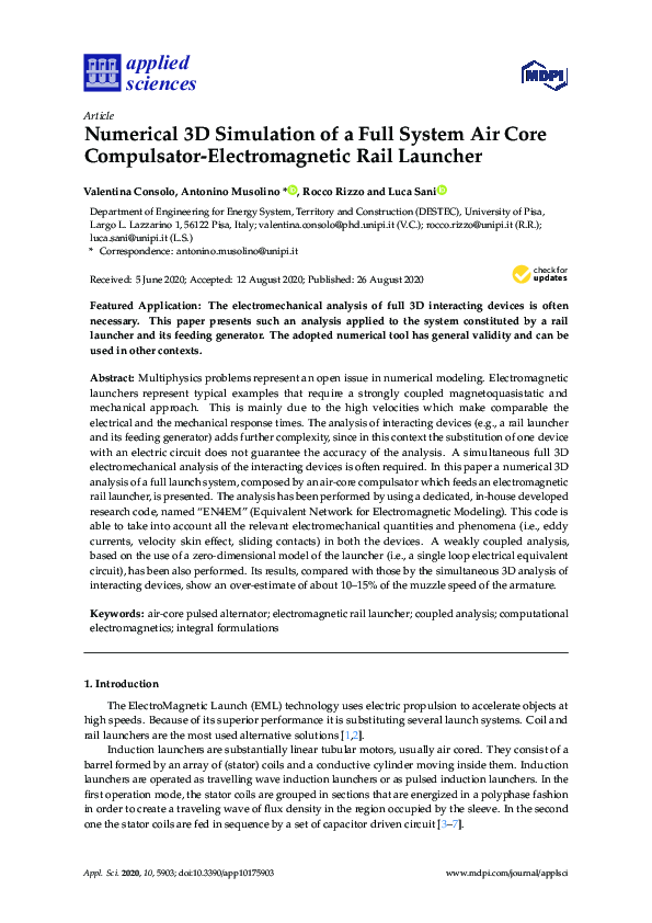 Pdf Numerical 3d Simulation Of A Full System Air Core Compulsator