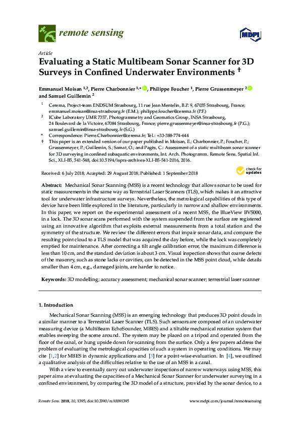(PDF) Evaluating a Static Multibeam Sonar Scanner for 3D Surveys in ...